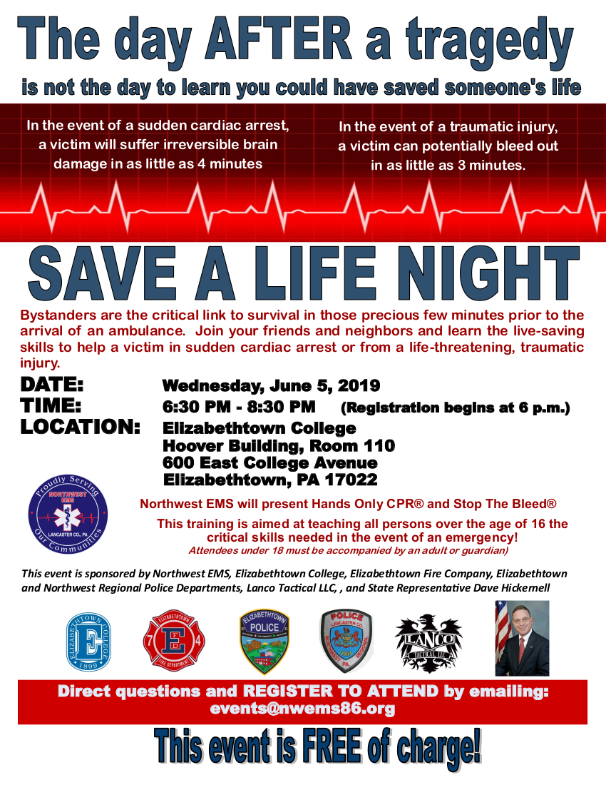 Save A Life Night – Elizabethtown – Penn Township, Lancaster County, PA
